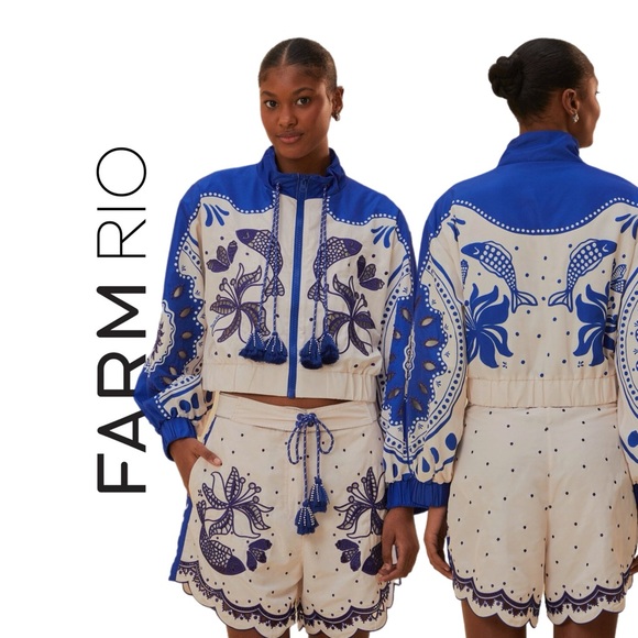 FARM Rio | Jackets & Coats | Farm Rio Blue Artisanal Embroidered ...